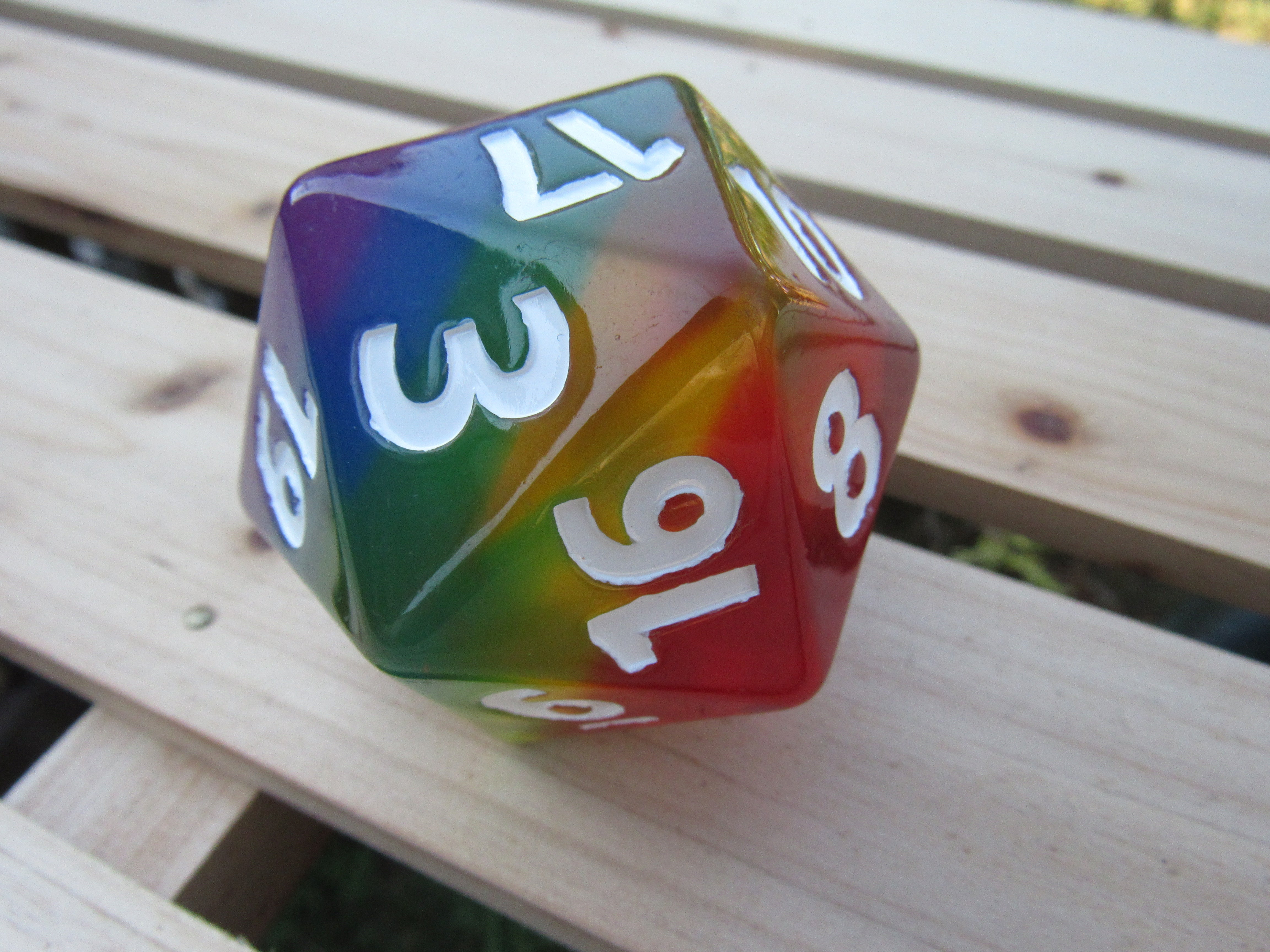 Giant Rainbow D20 – Sorensen's Precision Diceworks
