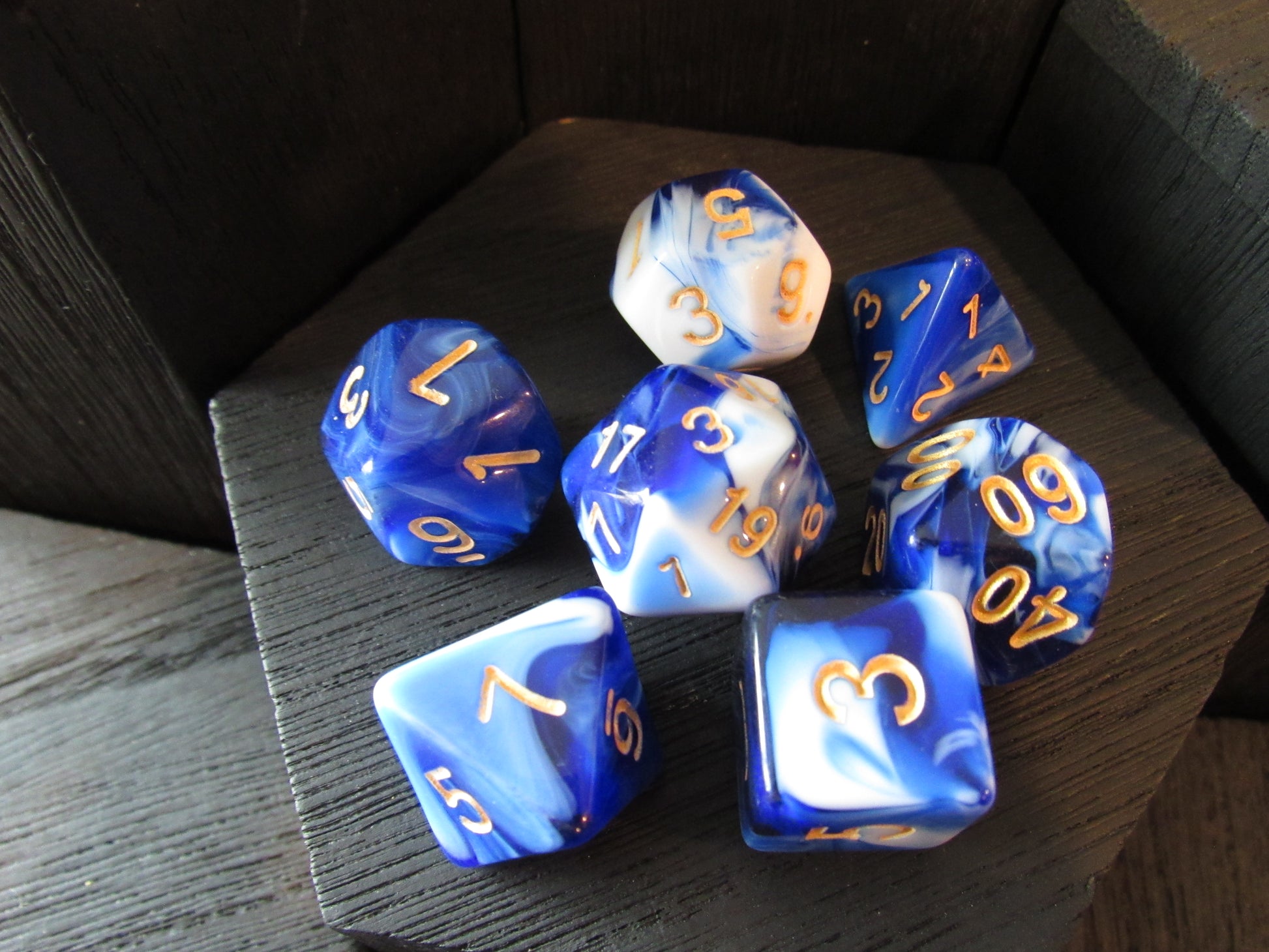 Iced Sea Acrylic Dice - Blue and White with Gold Font – Sorensen's ...