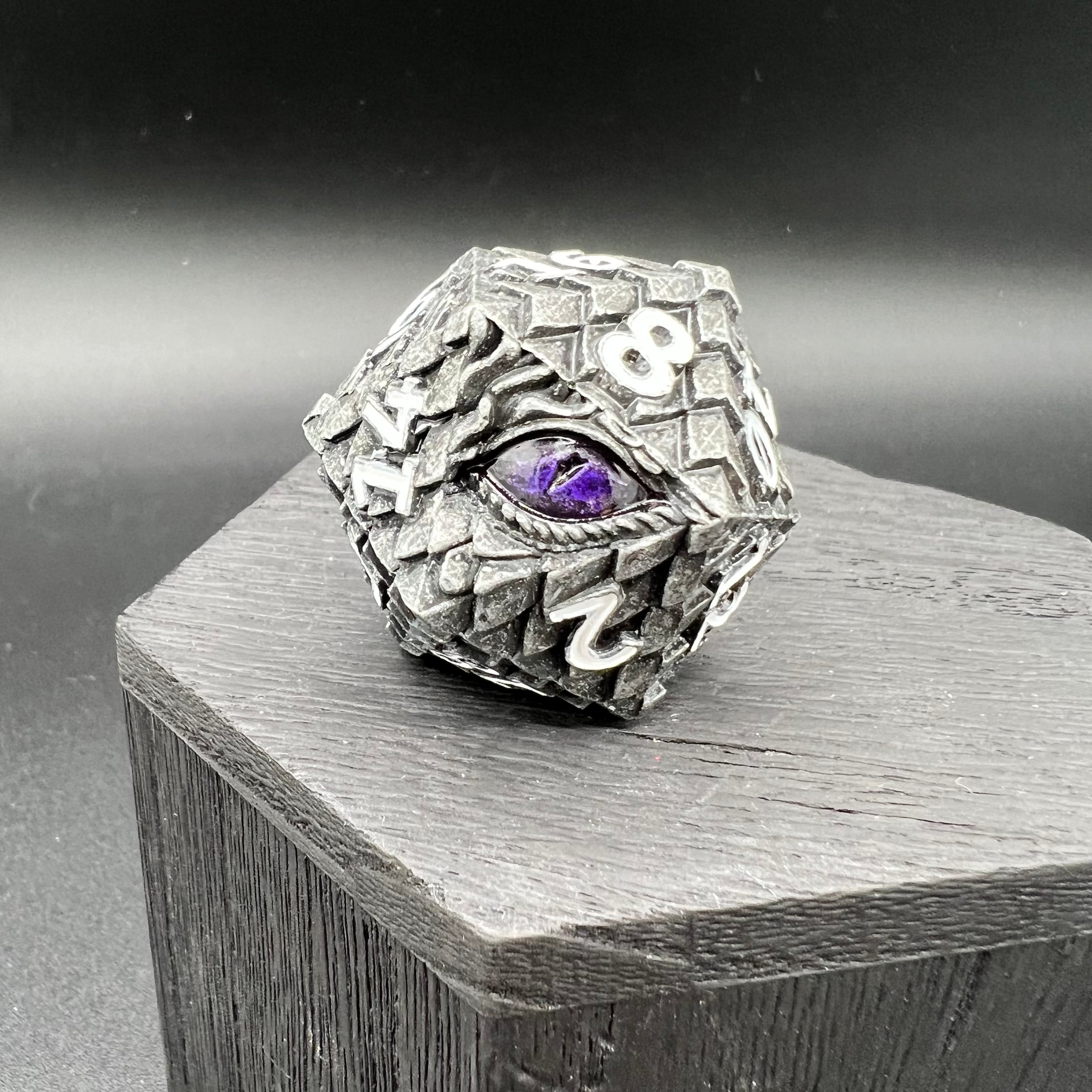 Oversized Gunmetal and White d20 – Sorensen's Precision Diceworks